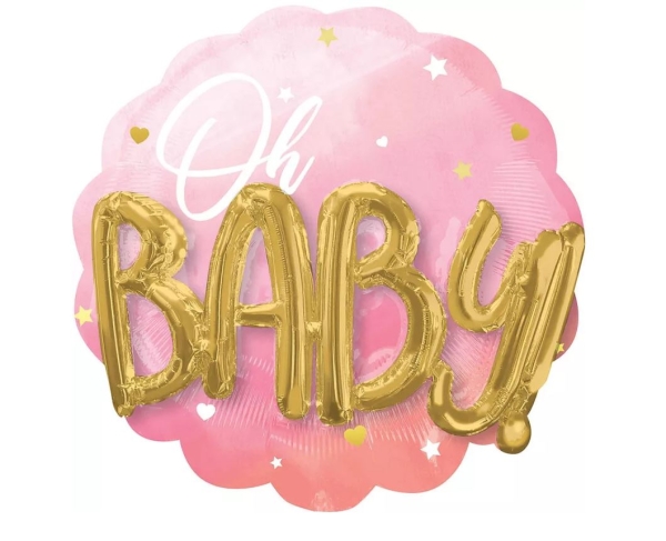 Pink Oh Baby Octagonal 3D Balloon balloons vancouver JC Balloon Studio