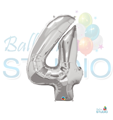 Silver Balloon Number 4 balloons vancouver JC Balloon Studio