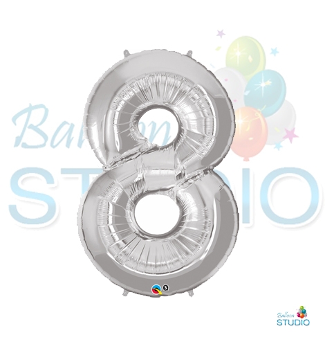 Silver Balloon Number 8 balloons vancouver JC Balloon Studio
