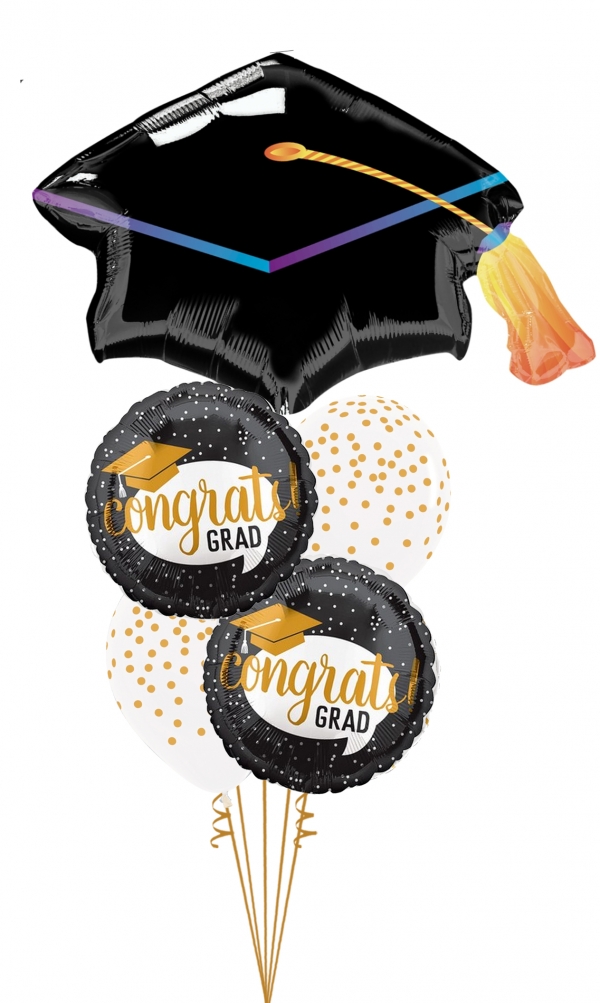 Graduation confetti bouquet with Jumbo Cap balloons vancouver JC ...