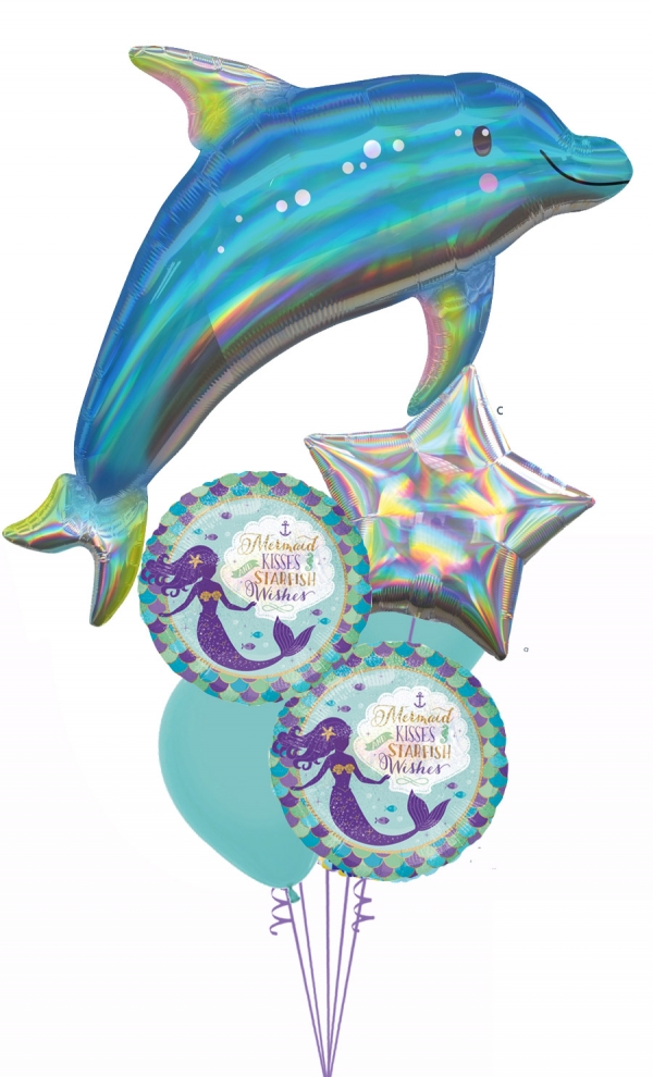 Iridescent dolphin bouquet balloons vancouver JC Balloon Studio