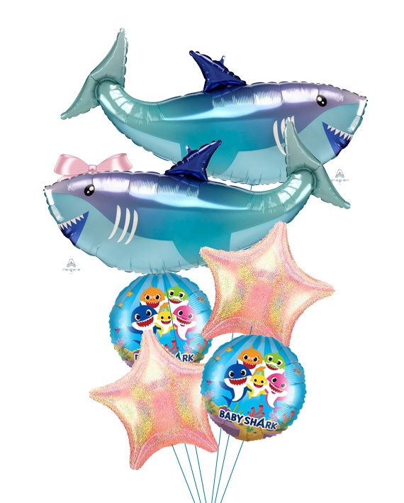 Momma and Poppa Birthday Baby shark Bouquet Pink balloons vancouver JC ...