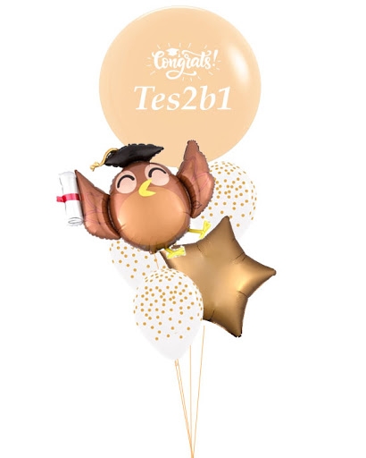 Neutral Congrats Custom Name Graduation Owl Balloon Bouquet balloons ...