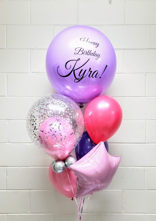Nova Custom Birthday Name Bouquet In Purple and Pink balloons vancouver ...