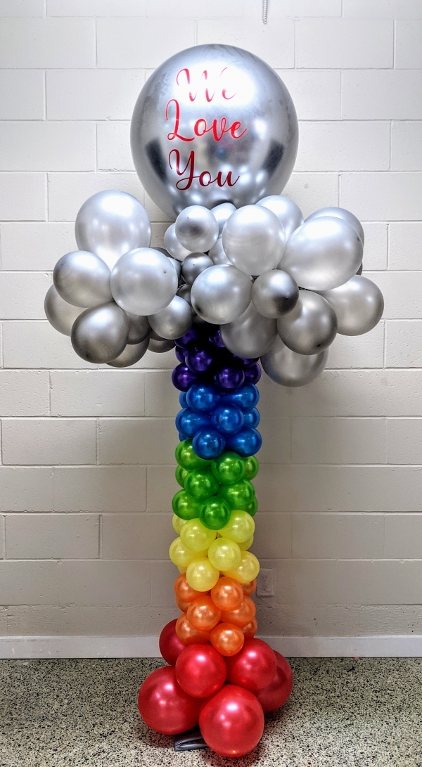 Outdoor Silver Lining Cloud & Rainbow Balloon Column With Custom Print ...