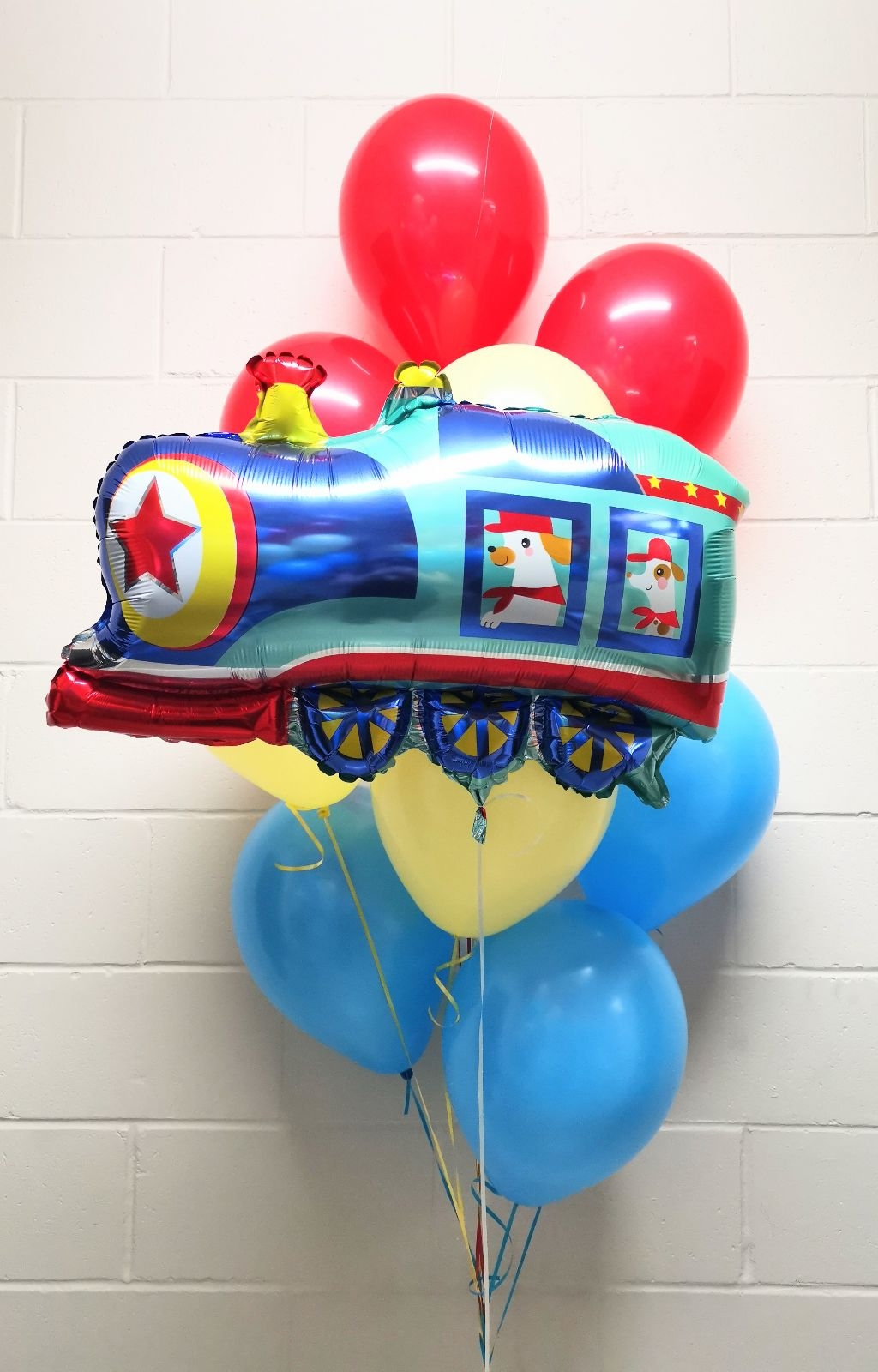 Primary Colours Train Balloon Bouquet balloons vancouver JC Balloon Studio