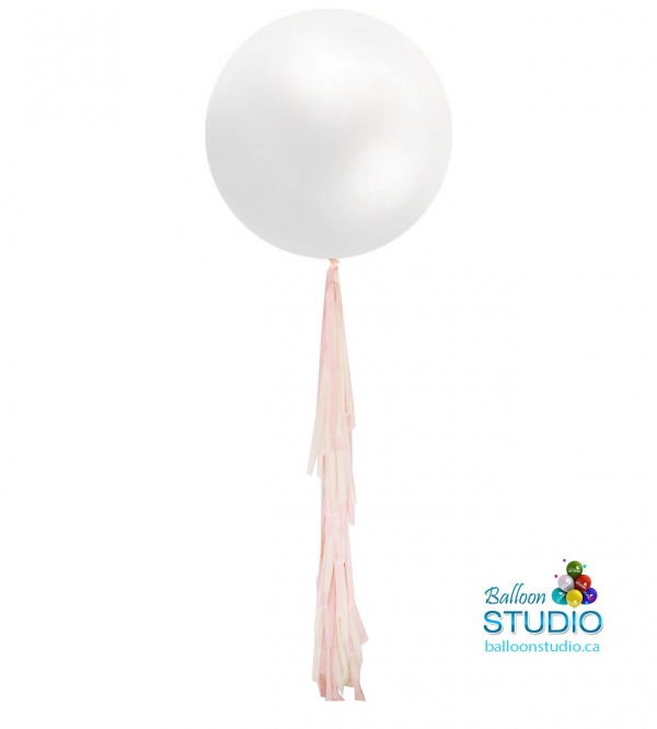 White Round Tassel Balloon balloons vancouver JC Balloon Studio
